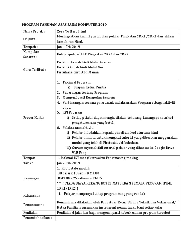 Kertas Projek Program HTML Ask 2019 | PDF