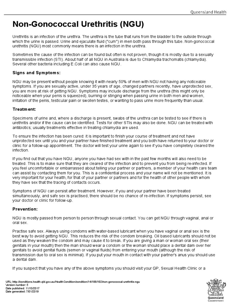Non-Gonococcal Urethritis (NGU) : Signs and Symptoms | PDF | Safe Sex ...