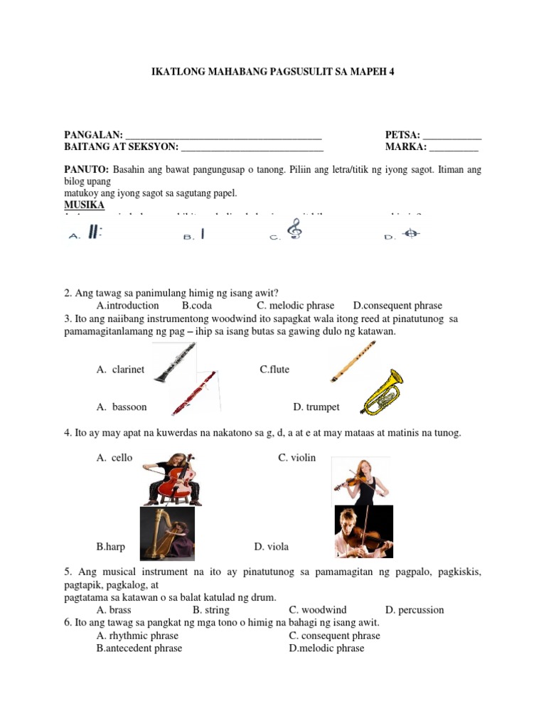 Mapeh 4 Third Periodical Test
