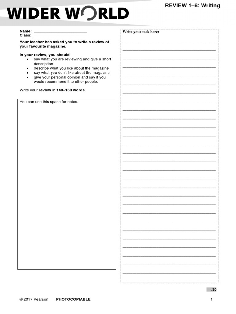 Name: - Class: - Your Teacher Has Asked You To Write A Review of Your ...