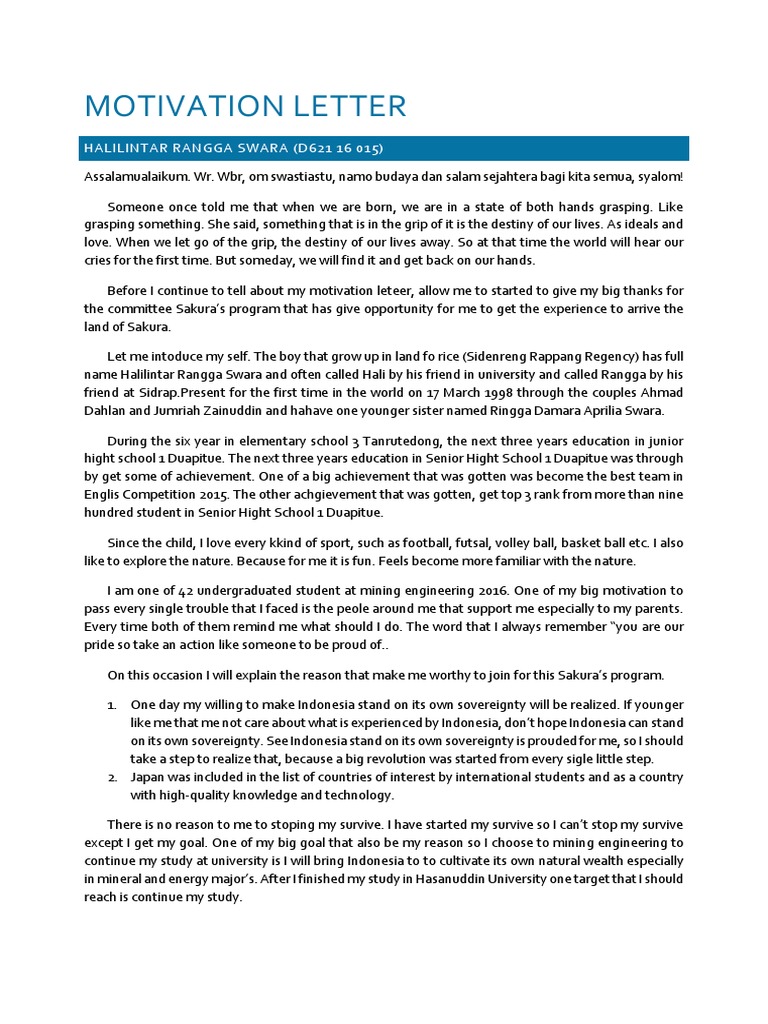 Motivation Letter | PDF