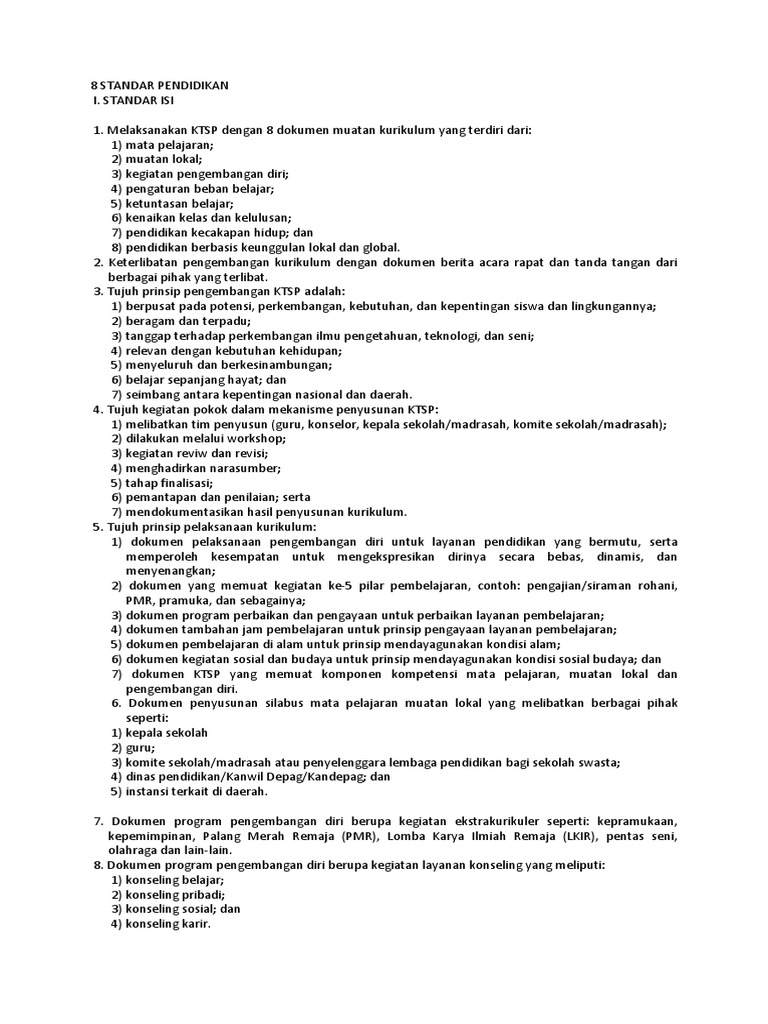 8 Standar Pendidikan | PDF