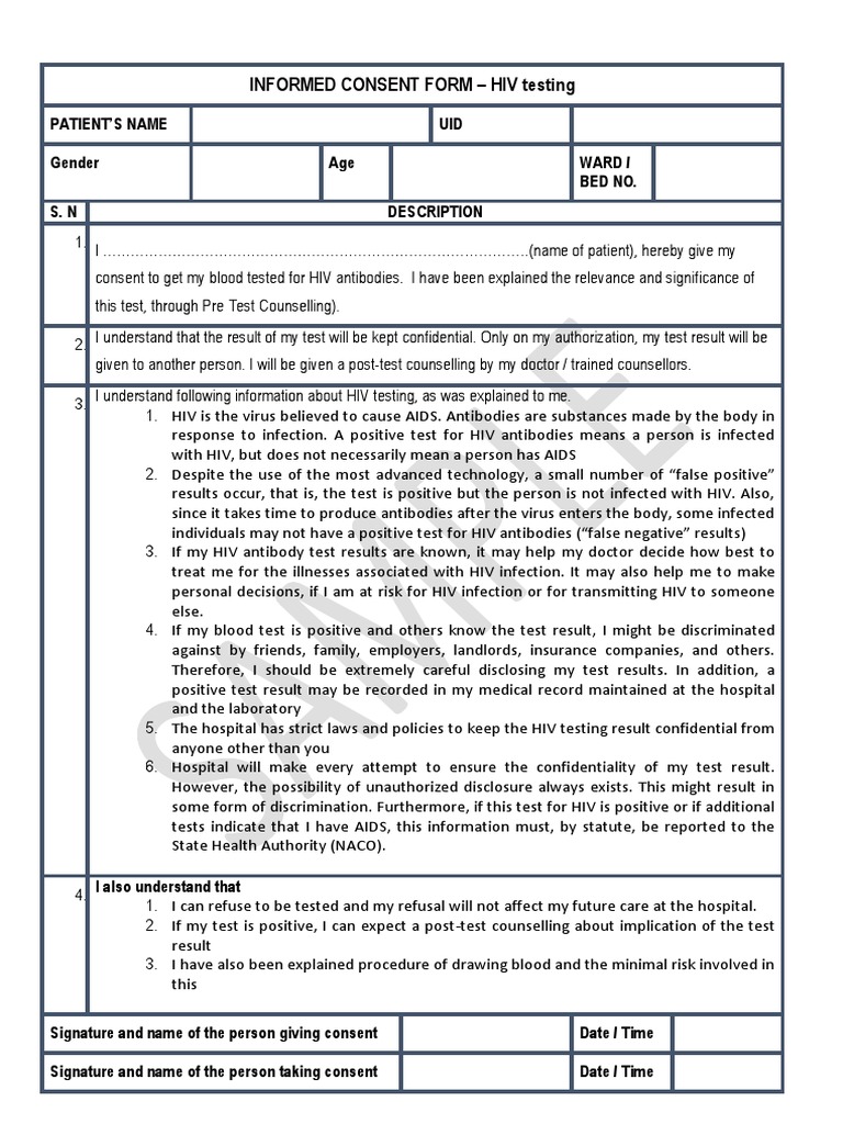Informed Consent HIV | PDF | Diagnosis Of Hiv/Aids | Hiv
