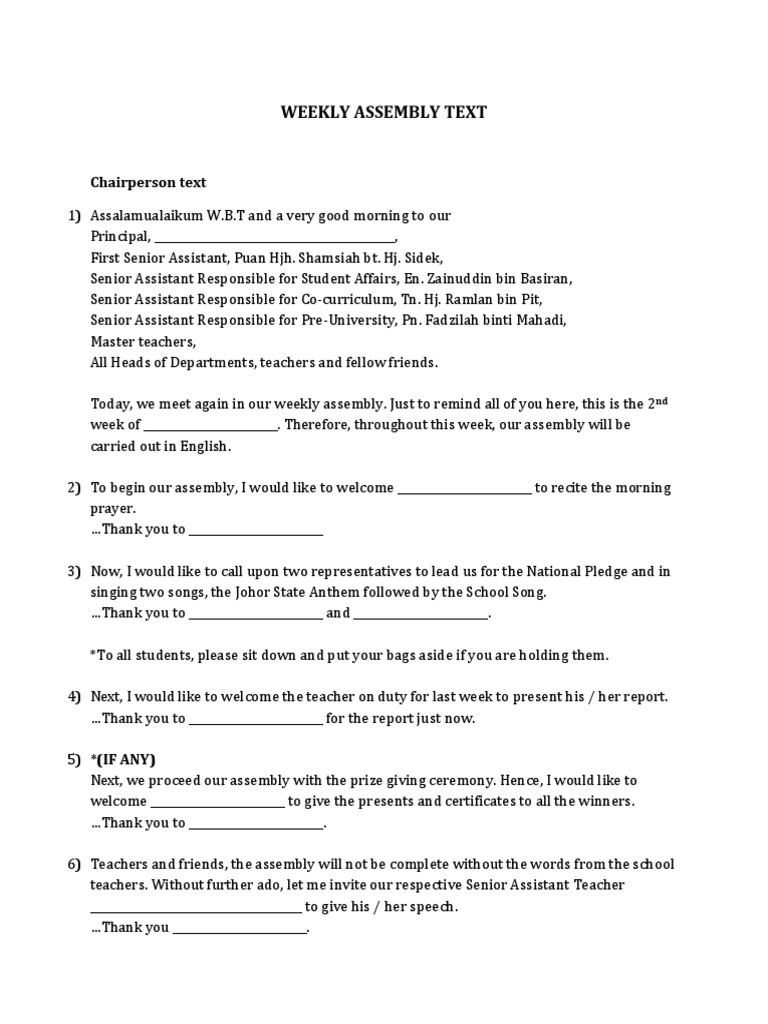 Weekly Assembly Text | PDF