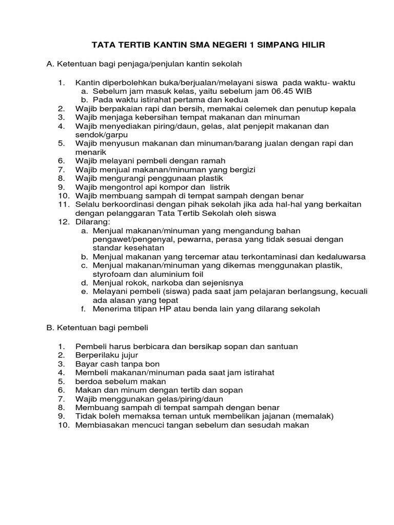 Tata Tertib Kantin Sekolah | PDF