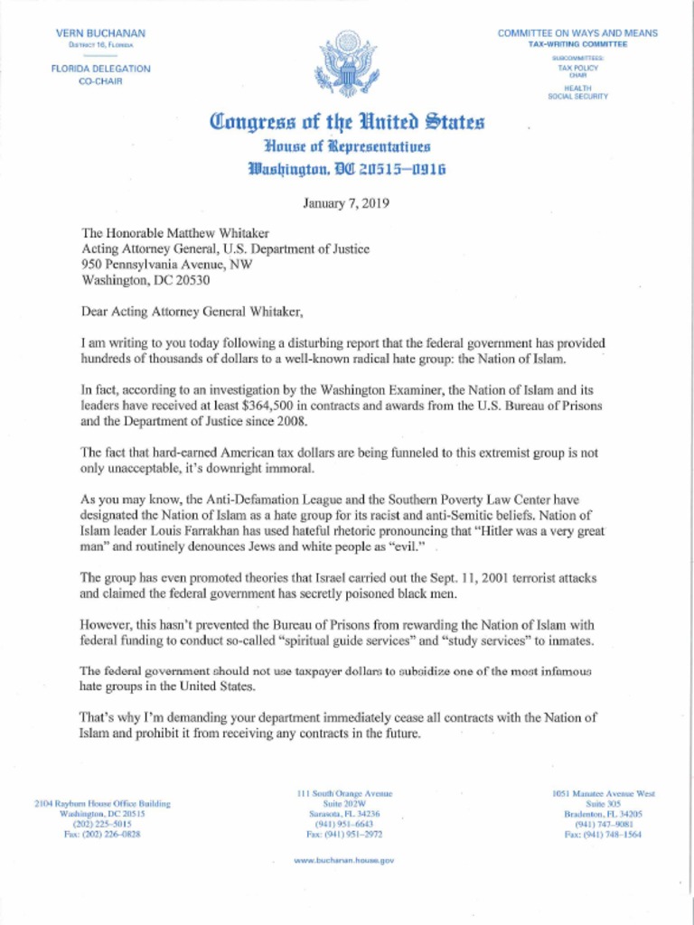 1-7-2019 VB Letter To DOJ | PDF