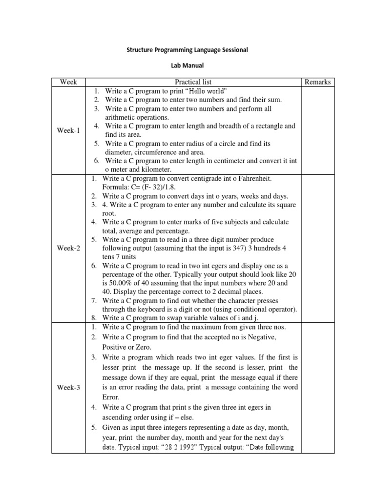 Structure Programming Language Sessional Lab Manual | PDF | Bit ...