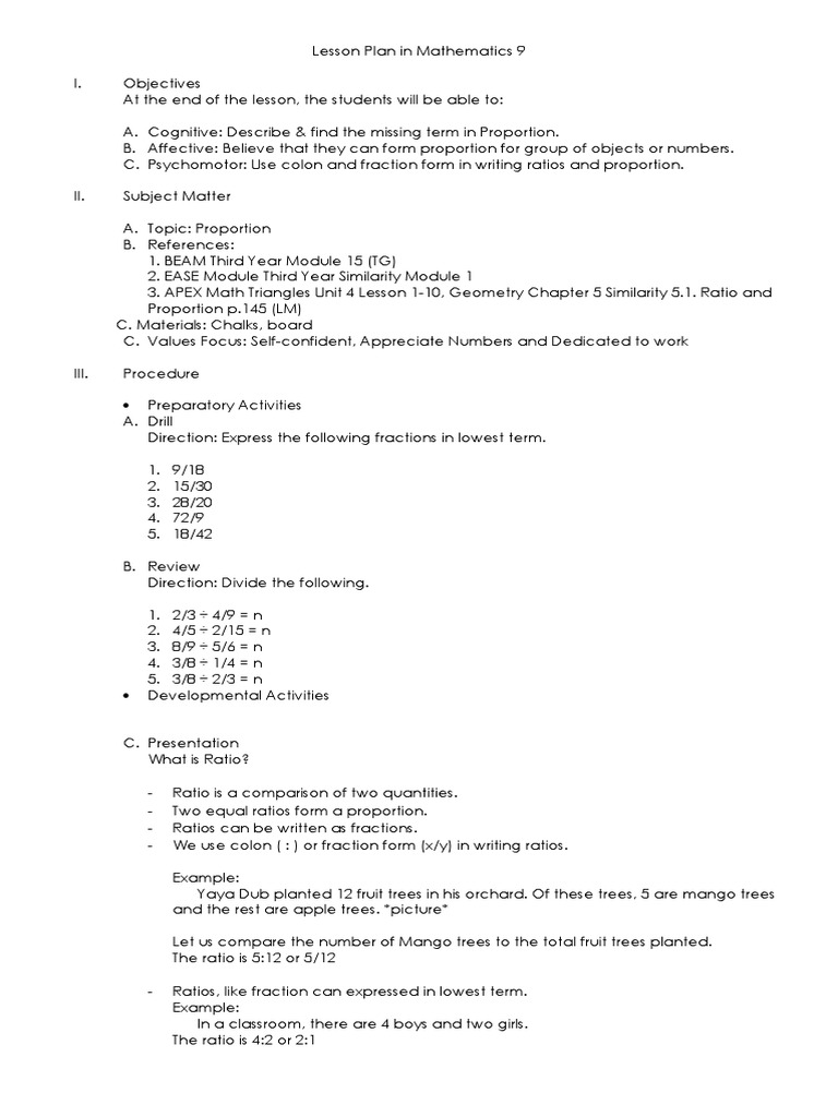 Proportion Lesson 1 | PDF | Ratio | Multiplication