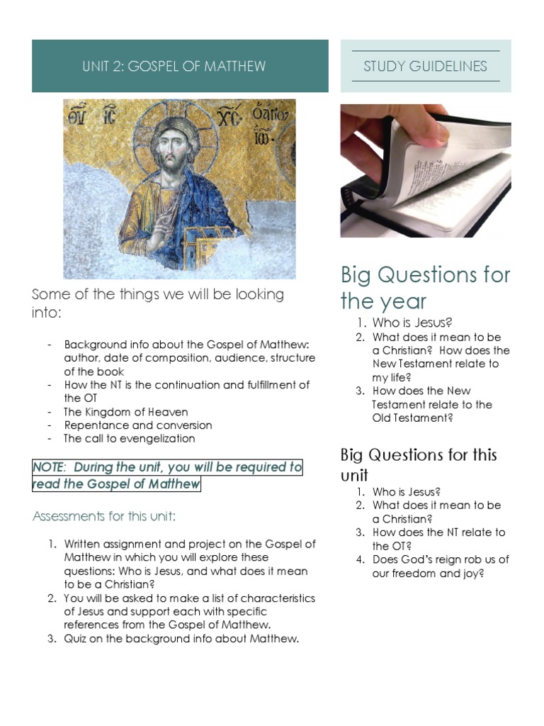 Big Questions For The Year: Unit 2: Gospel of Matthew | Download Free ...
