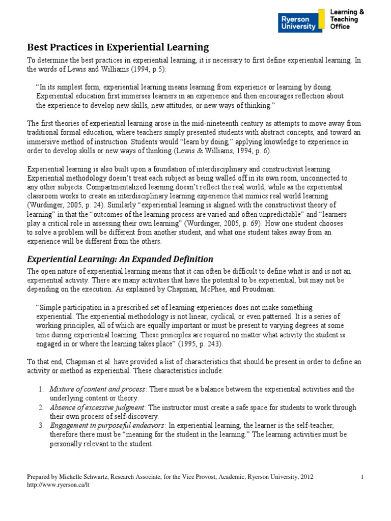 Experiential Learning Report | PDF | Experiential Education | Learning