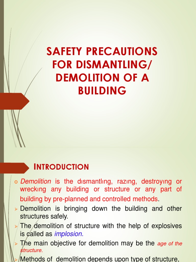 Safety Precautions For Dismantling/ Demolition of A Building | PDF ...