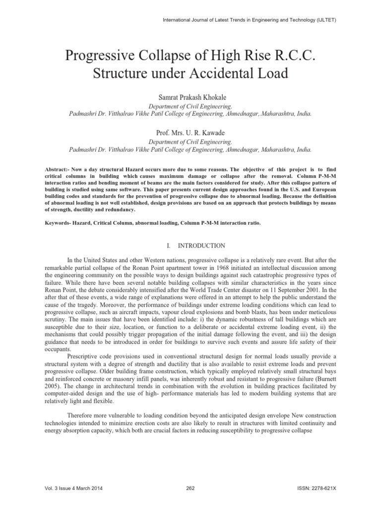 Progressive Collapse of High Rise R.C.C. Structure Under Accidental Load | PDF | Structural Load ...