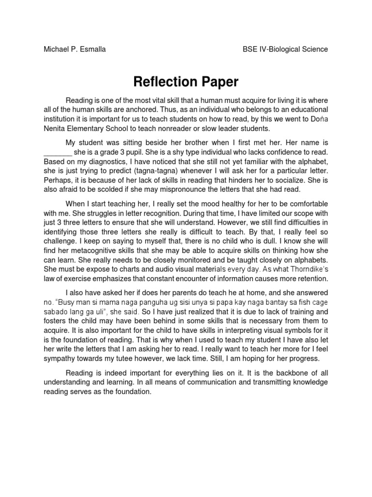 Reflection | PDF | Behavior Modification | Cognitive Science