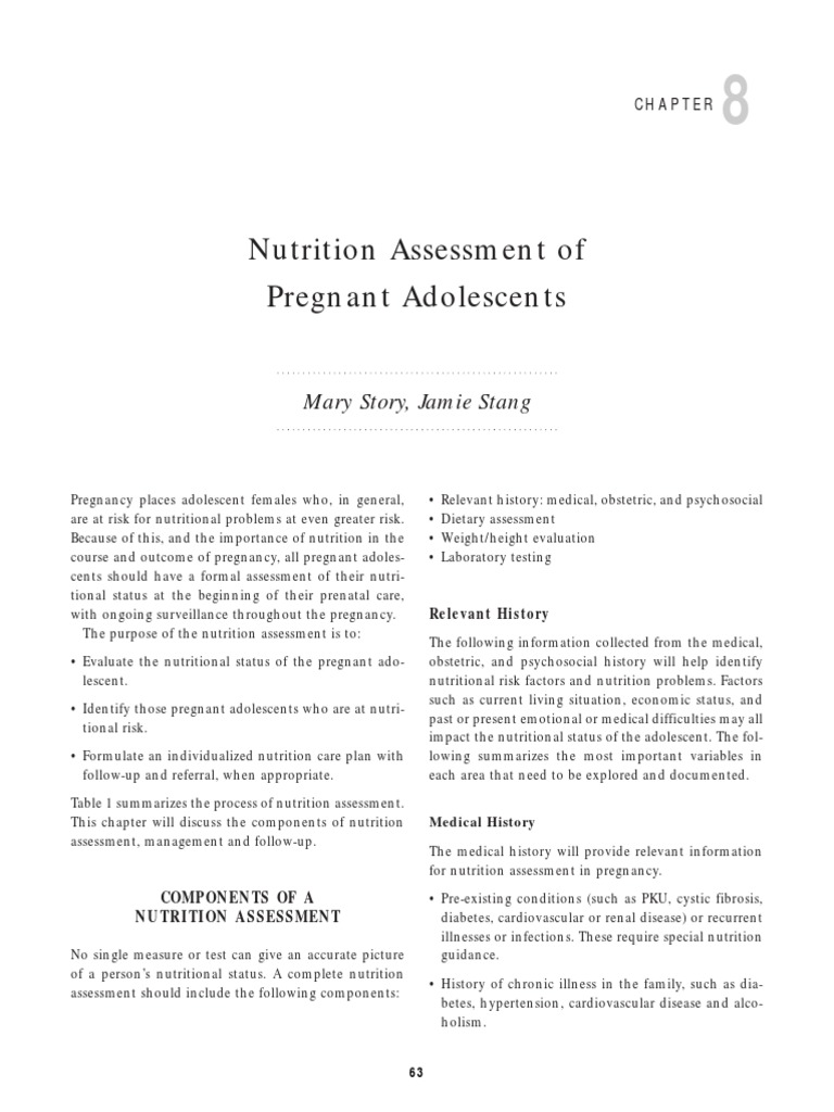 Nutrition Assessment of Pregnant Adolescents: Mary Story, Jamie Stang ...