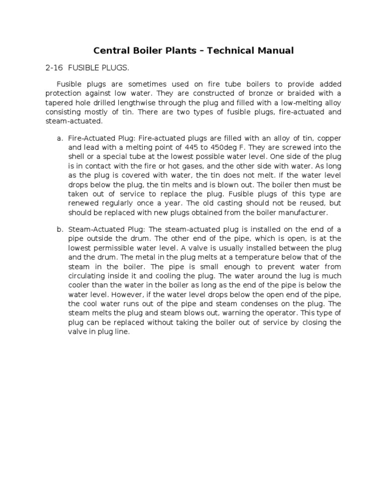 Fusible Plugs in Fire Tube Boilers | PDF | Steam Power | Boiler