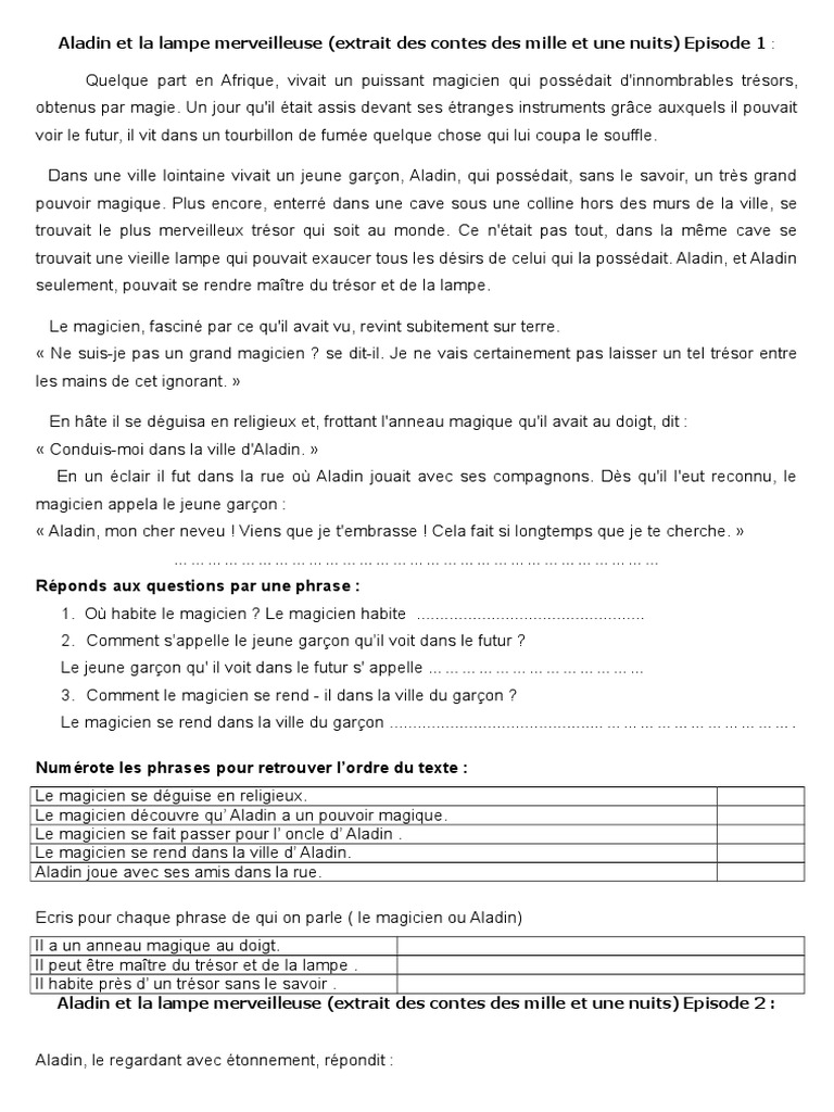 Aladin et la lampe merveilleuse : Extrait 1 | PDF