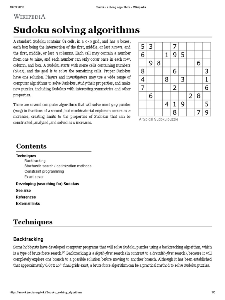 Sudoku Solving Algorithms Wikipedia Applied Mathematics Algorithms And Data Structures 4808