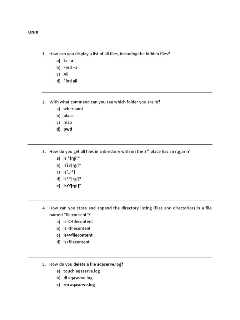 Must Read - Unix - Questions | PDF | Directory (Computing) | Computer File
