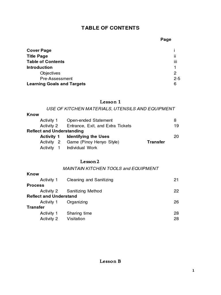 Cover Page Title Page: Lesson 1 | PDF | Knife | Disinfectant