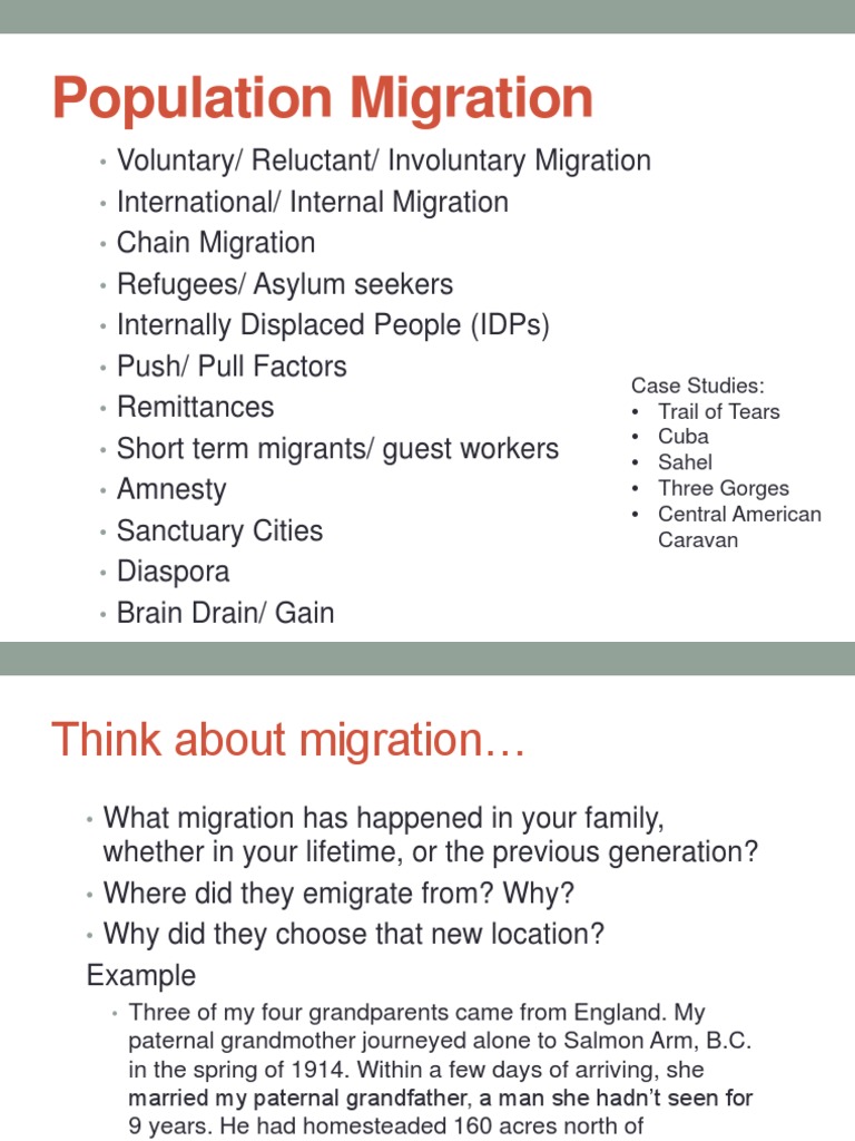 Population Migration: Case Studies: - Trail of Tears - Cuba - Sahel ...