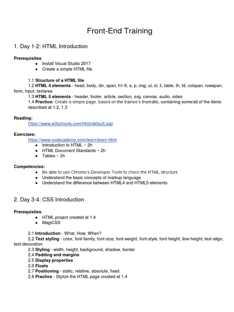 Front-End Training: 1. Day 1-2: HTML Introduction | PDF | J Query | Html