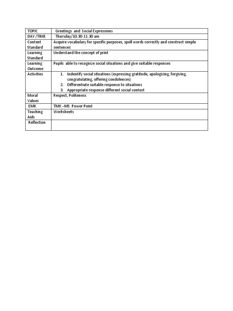 Greeting Lesson Plan | PDF | Vocabulary | Morality