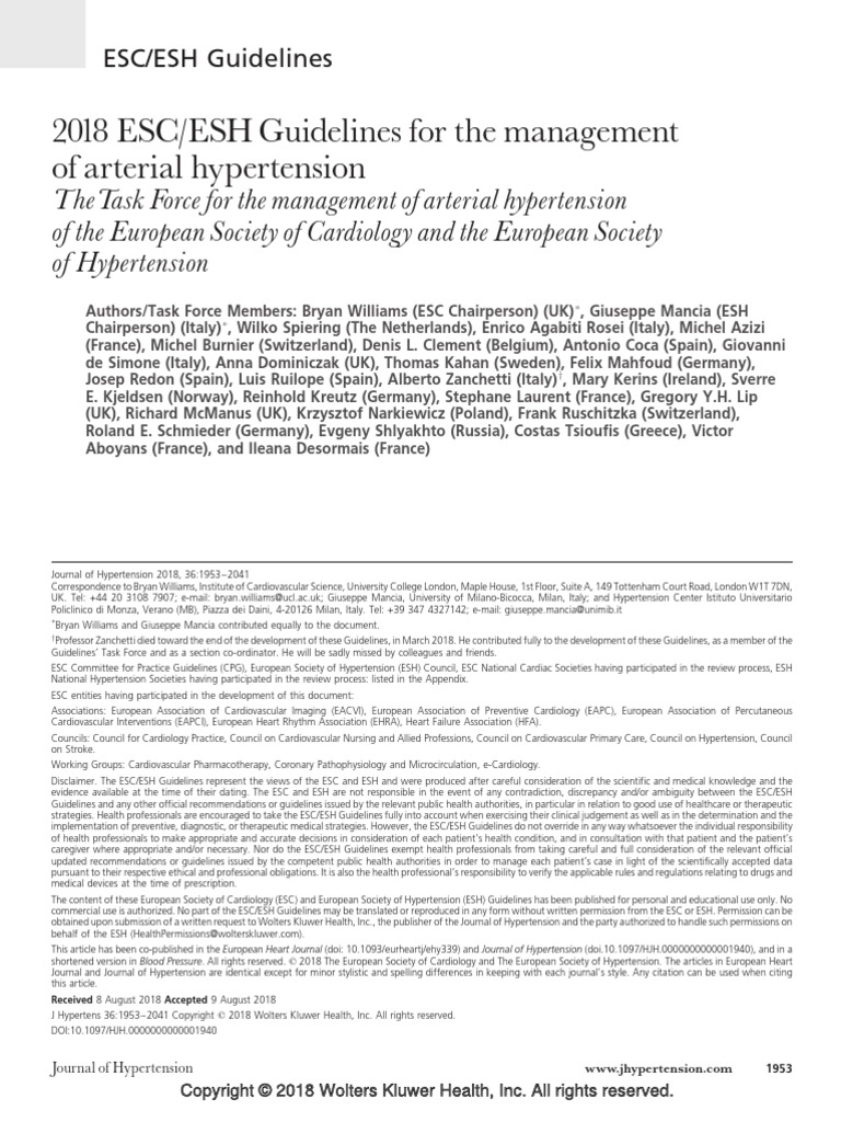 2018 ESC ESH Guidelines For The Management Of.2-2 | PDF | Hypertension ...