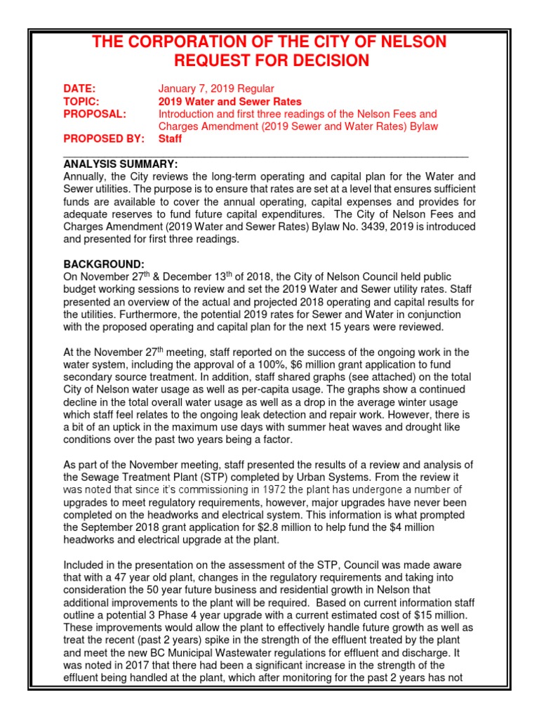 2019 Nelson Water and Sewer Rates Proposal | PDF | Water Supply Network ...