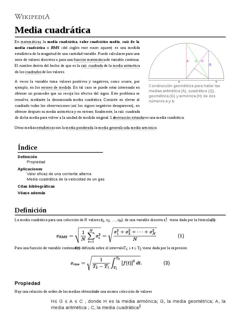 Media Cuadrática - Wikipedia | PDF | Media cuadrática | Media