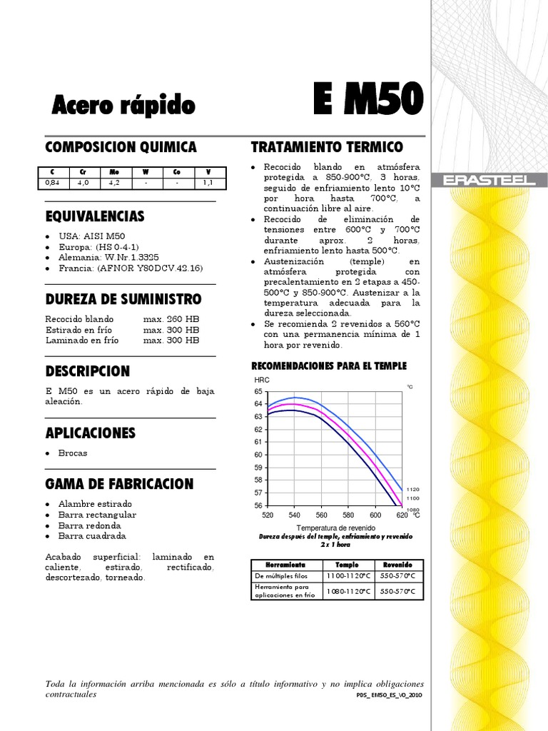 Ficha Tecnica EM50 | PDF | Tratamiento a base de calor | Acero