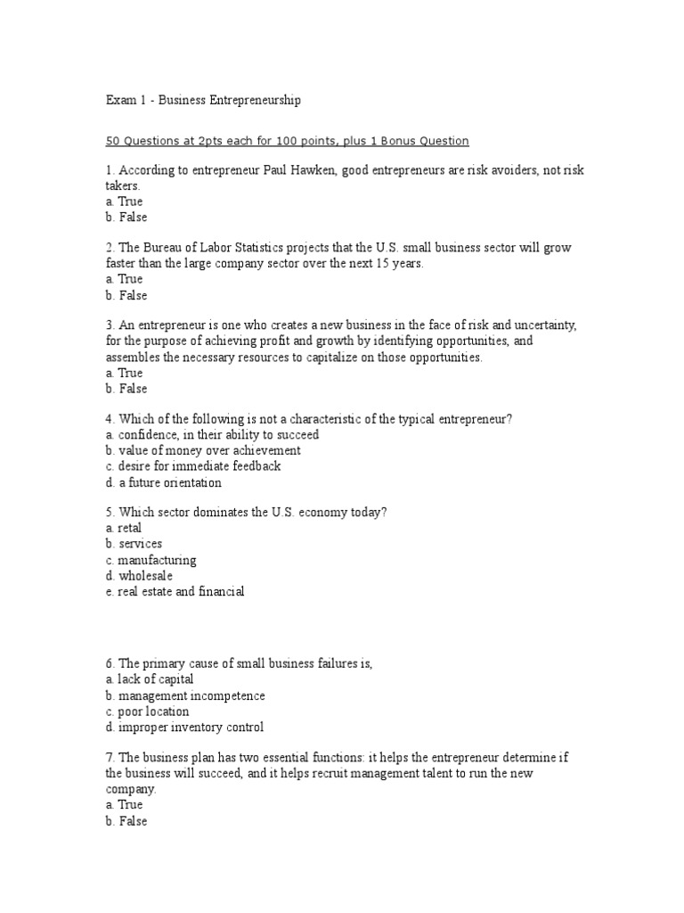 50 Questions at 2pts Each For 100 Points, Plus 1 Bonus Question | PDF ...
