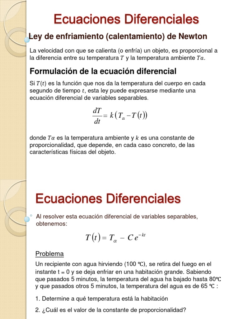 Ley de Enfriamiento de Newton y Otras | PDF | Ecuaciones | Ecuaciones diferenciales