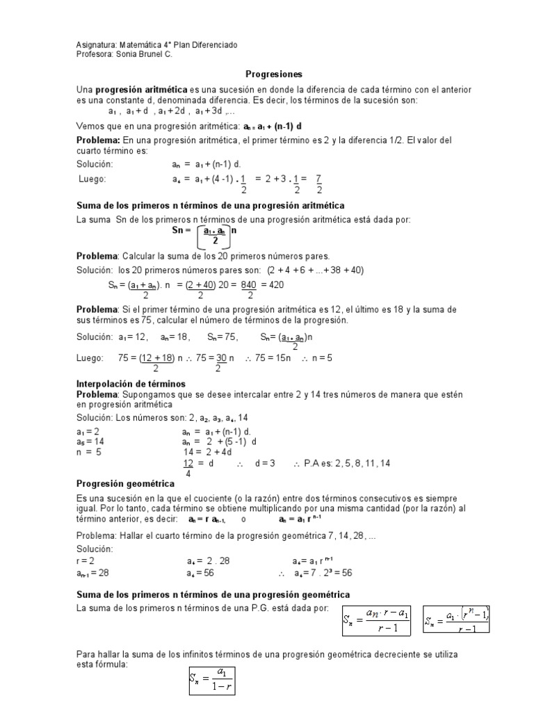 1 Clase Progresiones | PDF | Aritmética | Cálculo