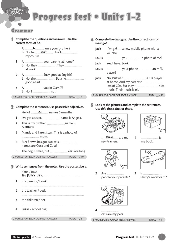 WQuest 1 Progress Tests 1-2 | PDF