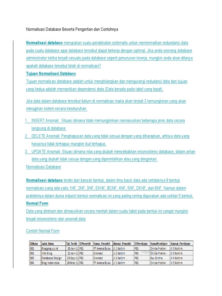 Normalisasi Database Beserta Pengertian Dan Contohnya | PDF | Metode & Bahan Ajar | Komputer
