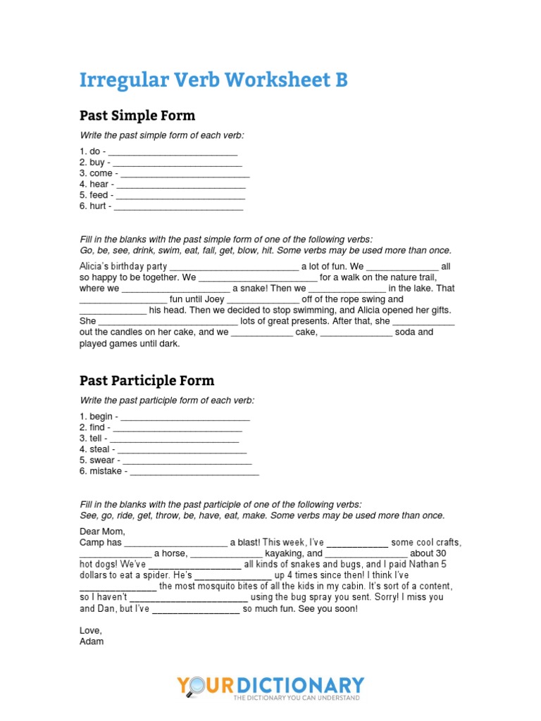 Irregular Verb Worksheet | PDF