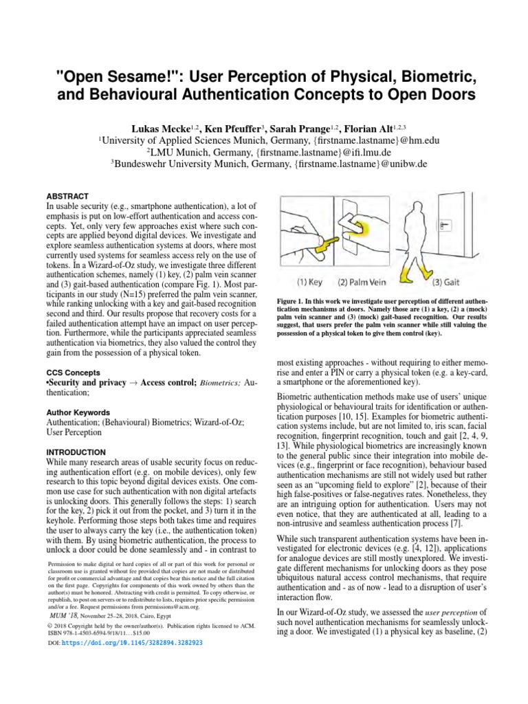 "Open Sesame!": User Perception of Physical, Biometric, and Behavioural ...