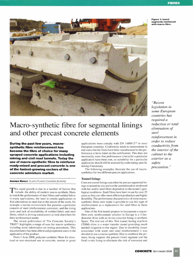 Macro Synthetic Fibre For Segmental Linings and Other Precast Concrete ...