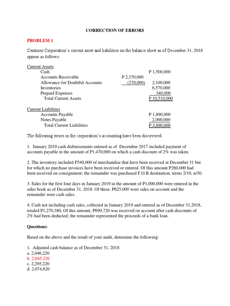 Correction of Errors | PDF | Accounts Payable | Current Liability