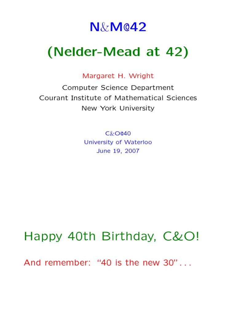Nelder Mead Slides | PDF | Mathematical Optimization | Teaching Mathematics