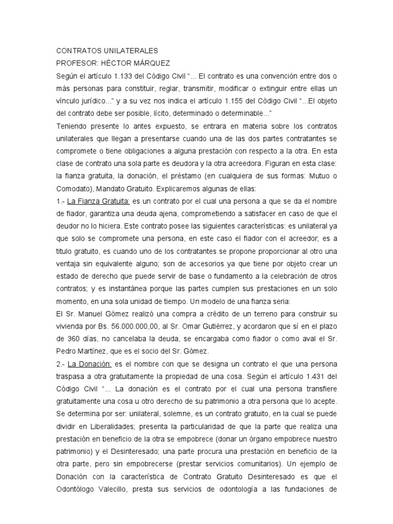 Contratos Unilaterales | PDF