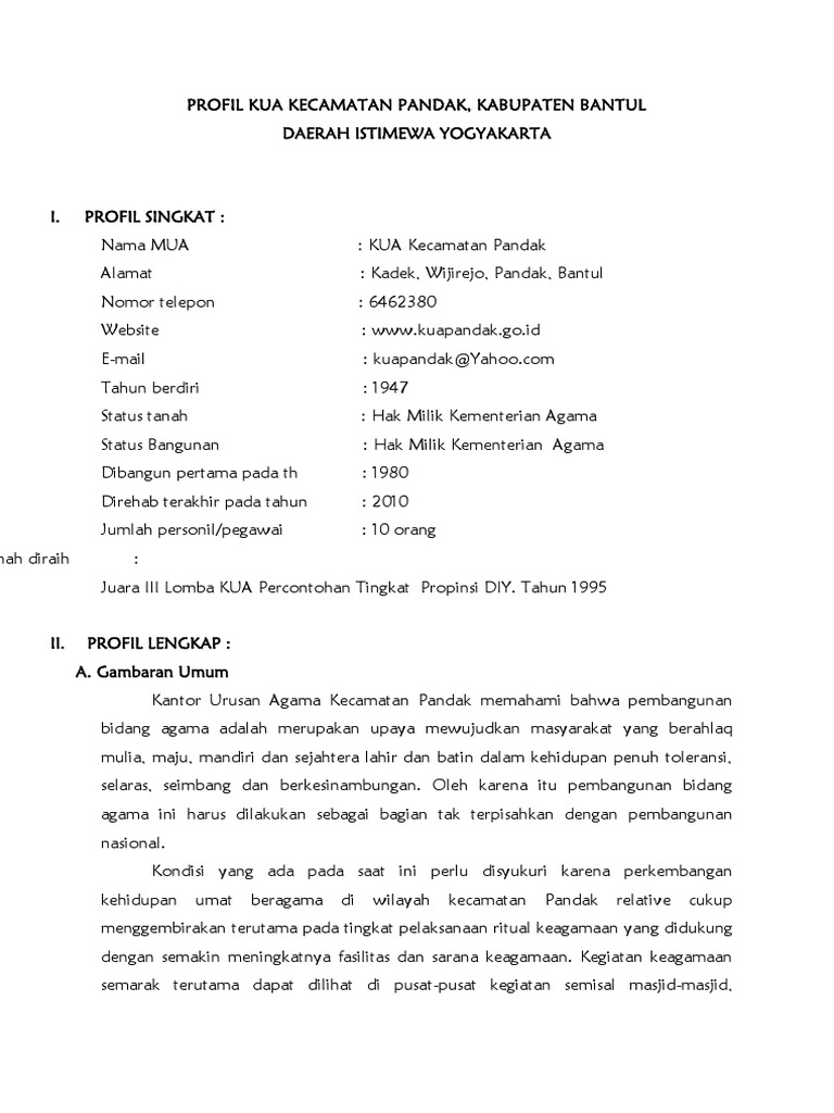 Profil Kua Kecamatan Pandak | PDF