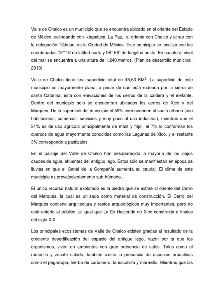 Descripcion Valle de Chalco y Mapas | PDF | Naturaleza