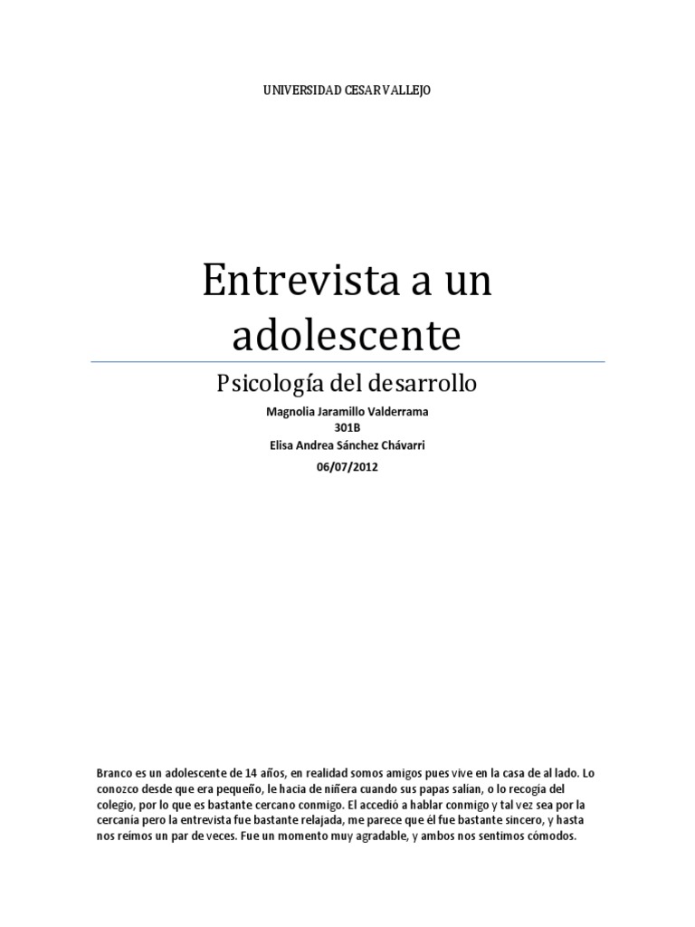 Entrevista Adolescente | PDF