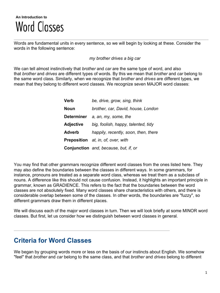 An Introduction To Word Classes | PDF | Part Of Speech | Noun