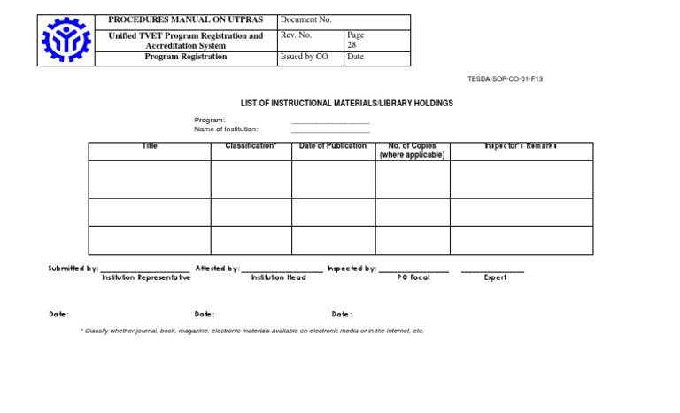 Procedures Manual On Utpras Nified TVET Program Registration and ...