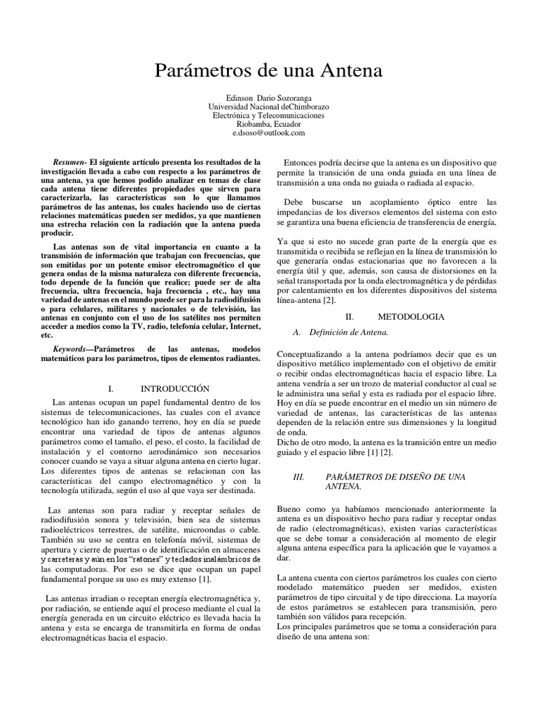Parametros de Una Antena | PDF | Antena (Radio) | Polarización (ondas)