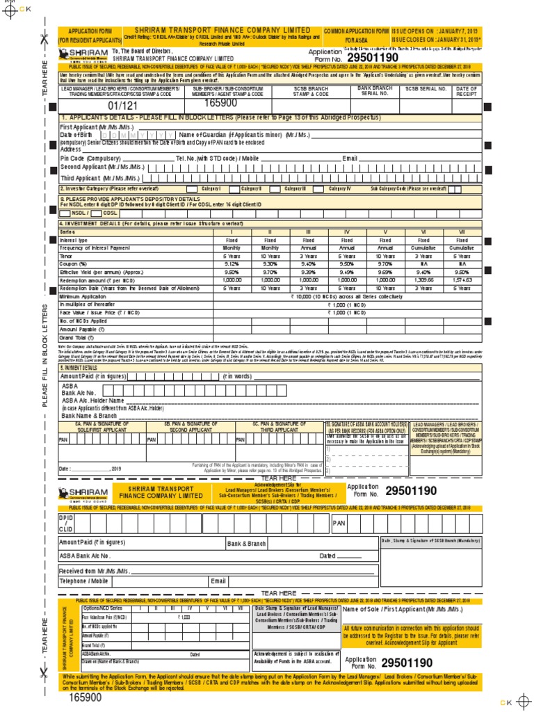 Shriram Transport application form | PDF | Interest | Money