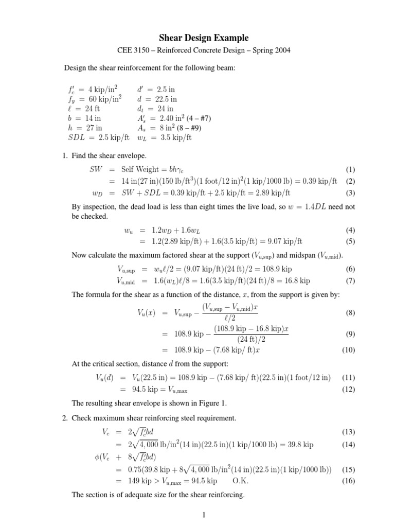 Shear Design of a Reinforced Concrete Beam: Detailed Step-by-Step ...