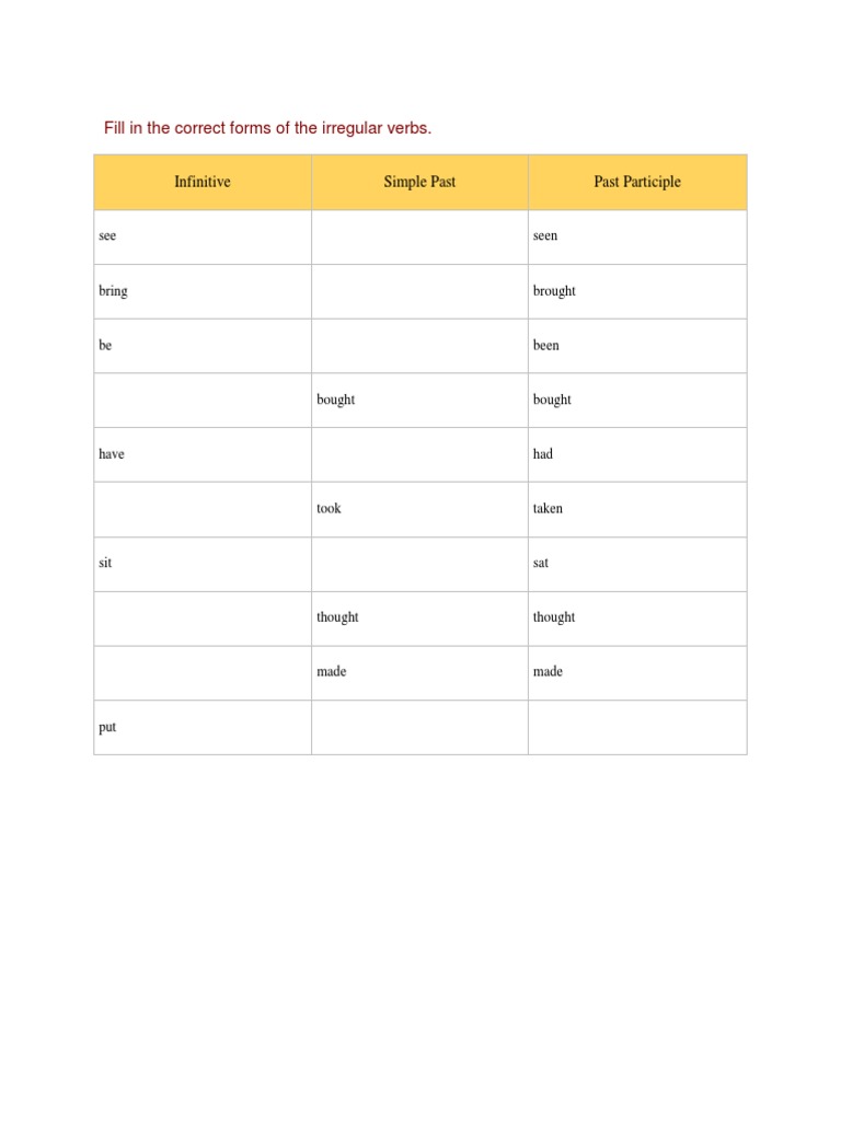 Fill in The Correct Forms of The Irregular Verbs | PDF